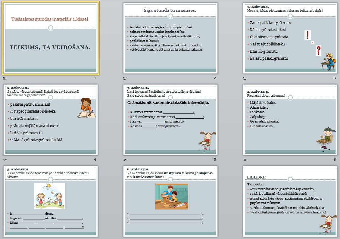 PD 1.klasei "Teikums,tā veidošana"+ PDF, tiešsaistes stundai - Mācību ...