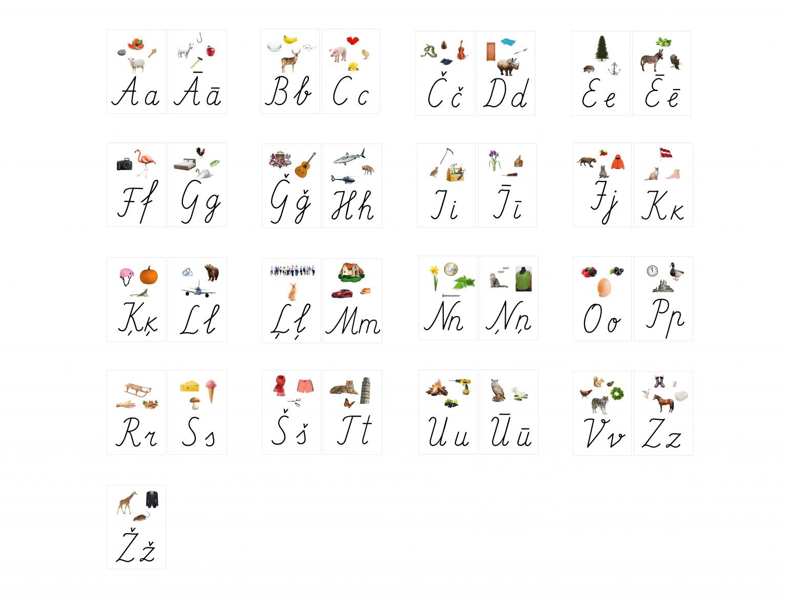 Rakstīto burtu alfabēts- kartītes - Mācību materiāli
