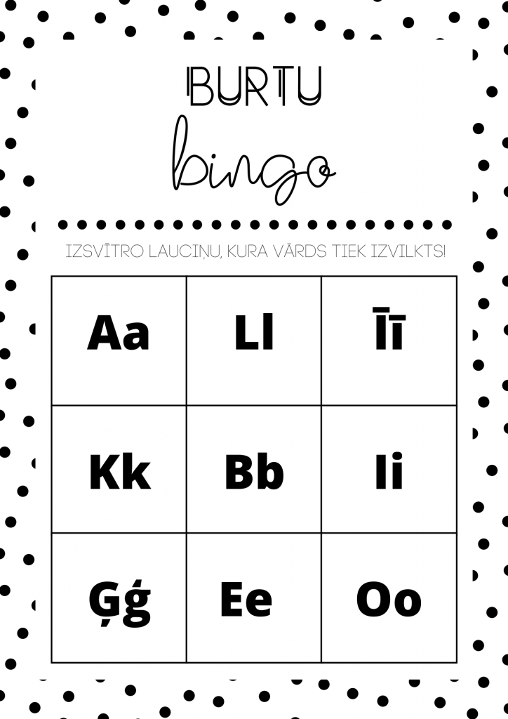BURTU BINGO! - Mācību materiāli