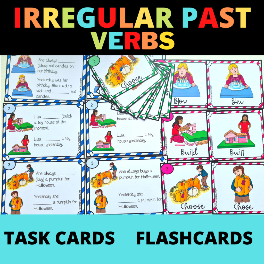 IRREGULAR PAST VERBS Flashcards and Task Cards - Mācību materiāli