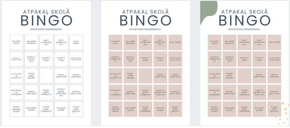 Bingo "Atpakaļ skolā" - Mācību materiāli