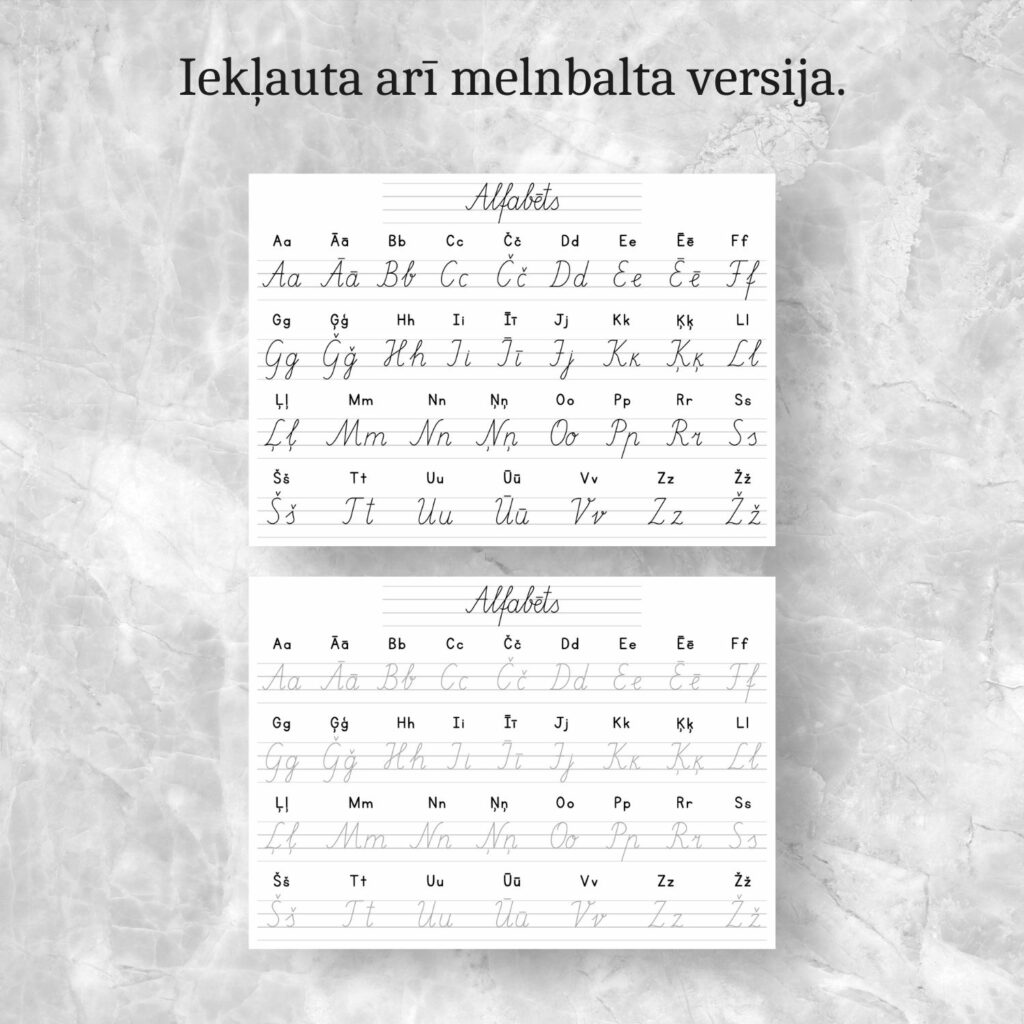 Alfabēta plakāts ar burtu rakstīšanu - Mācību materiāli