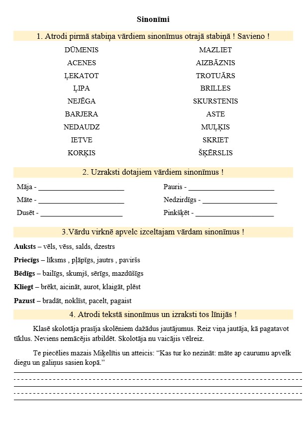 Sinonīmi. Antonīmi. 2.,3.kl. - Mācību materiāli