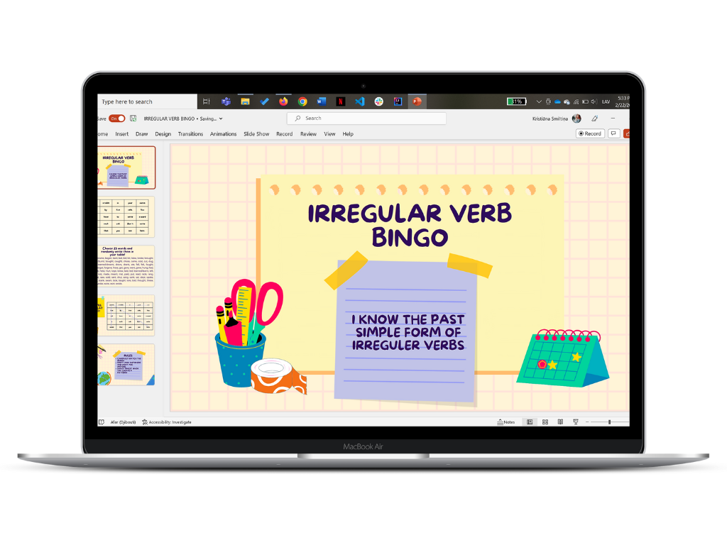 Irregular verb BINGO - Mācību materiāli