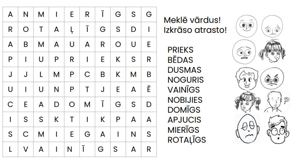 Emocijas: vārdu meklēšana - Mācību materiāli