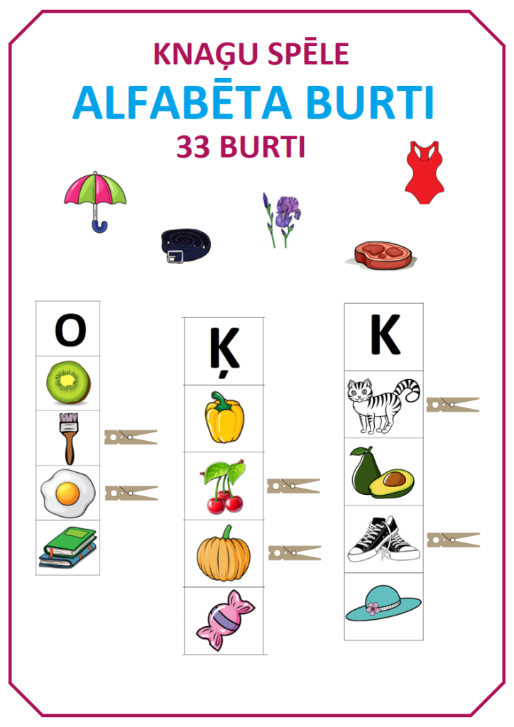 Alfabēta burti – knaģu spēle - Mācību materiāli