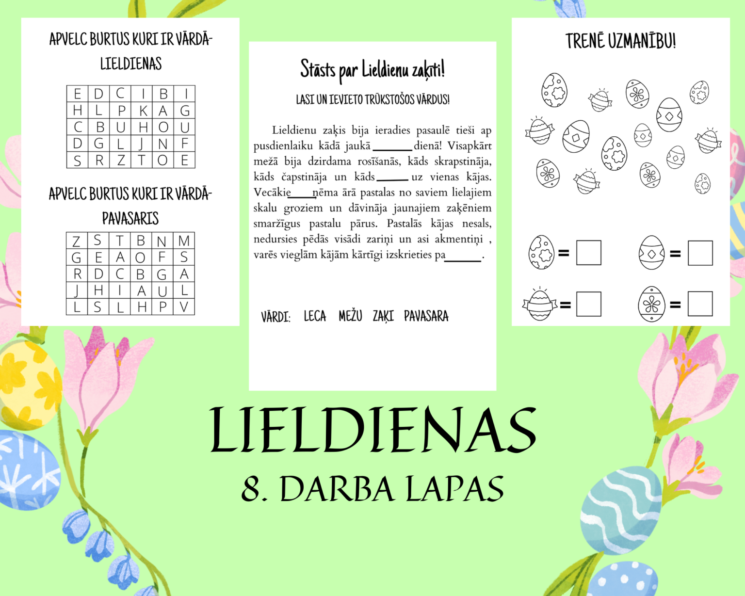 "Lieldienas" darba lapas - Mācību materiāli