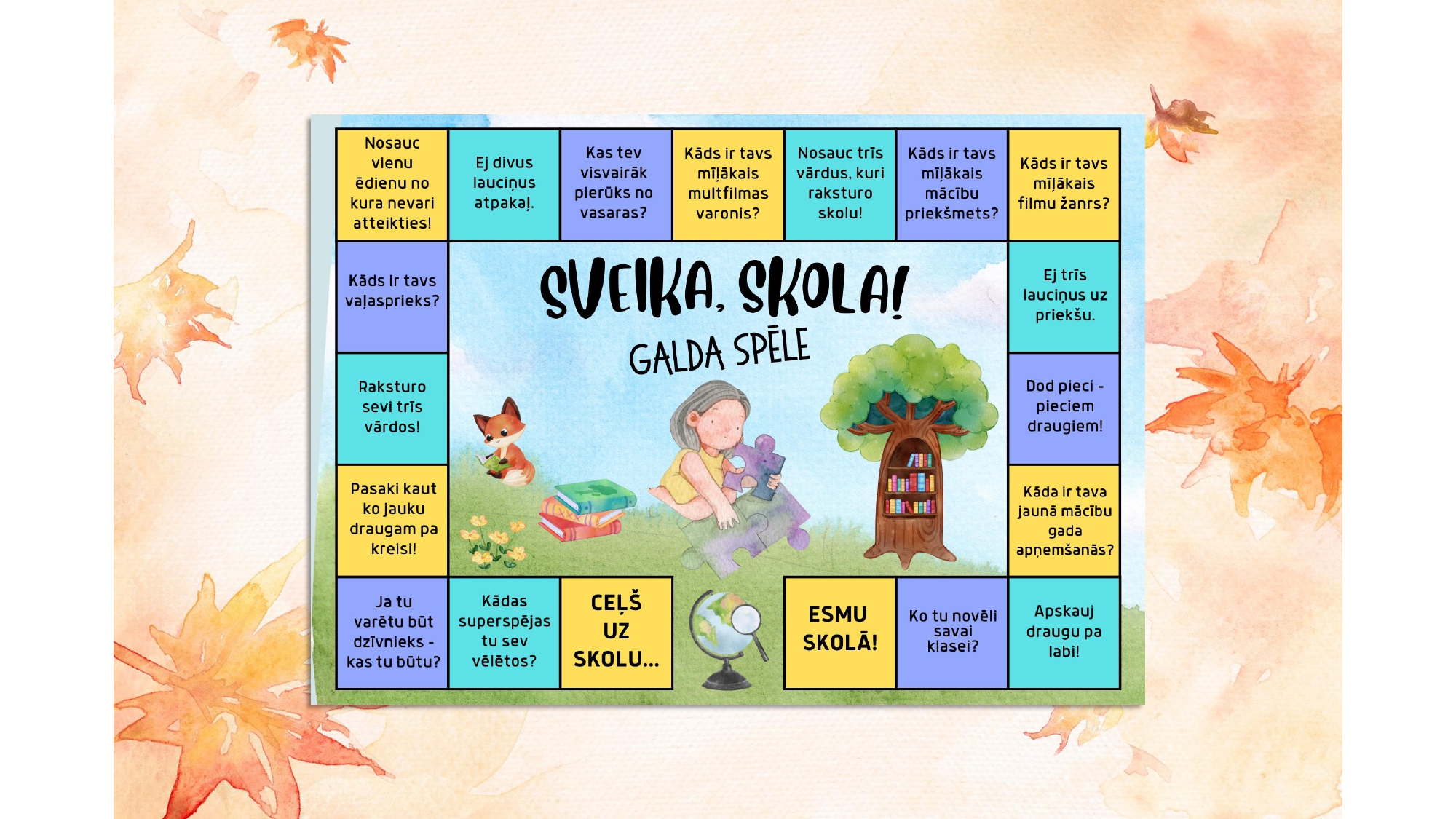 Galda spēle "Sveika, skola!". A4 un A3. Zinību diena. - Mācību materiāli