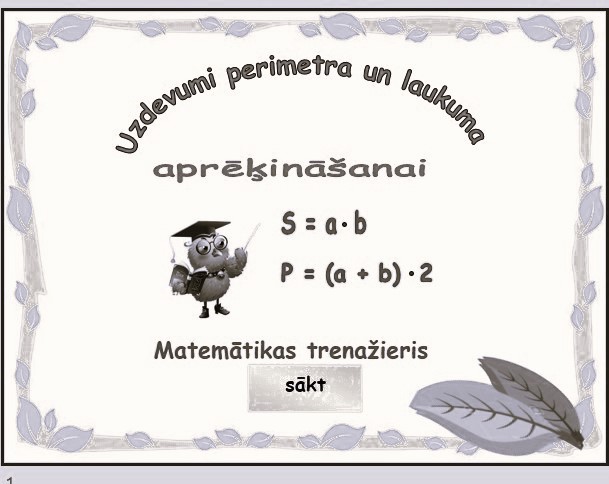 Uzdevumi perimetra un laukuma aprēķināšanai. MAT,3.-4.klase. - Mācību ...
