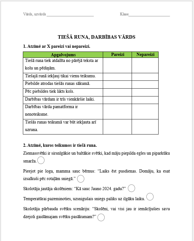 Tiešā runa, darbības vārds_DL 3.klase - Mācību materiāli