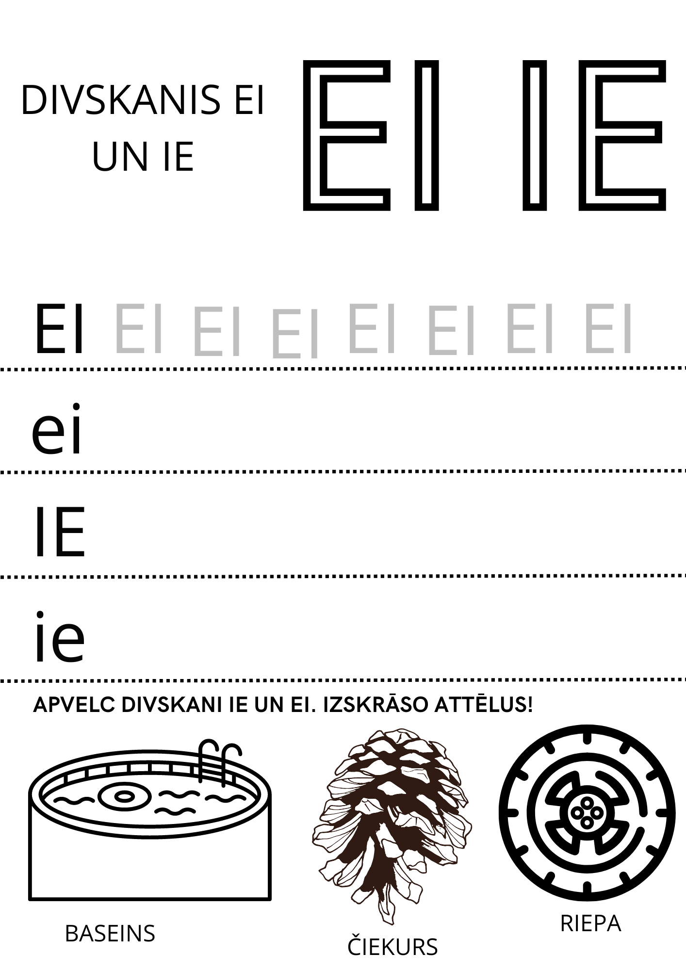 Divskaņu IE, EI un AI, AU rakstītprasme - Mācību materiāli