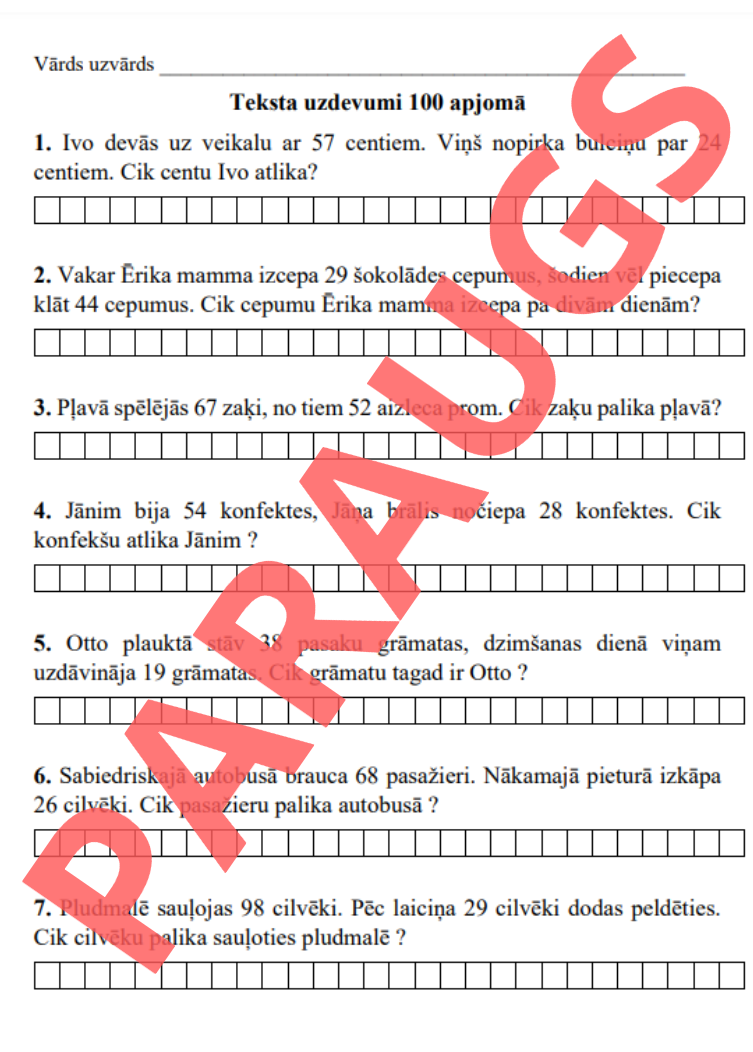 Teksta uzdevumi ar vienu darbību 100 apjomā (2 DL) - Mācību materiāli