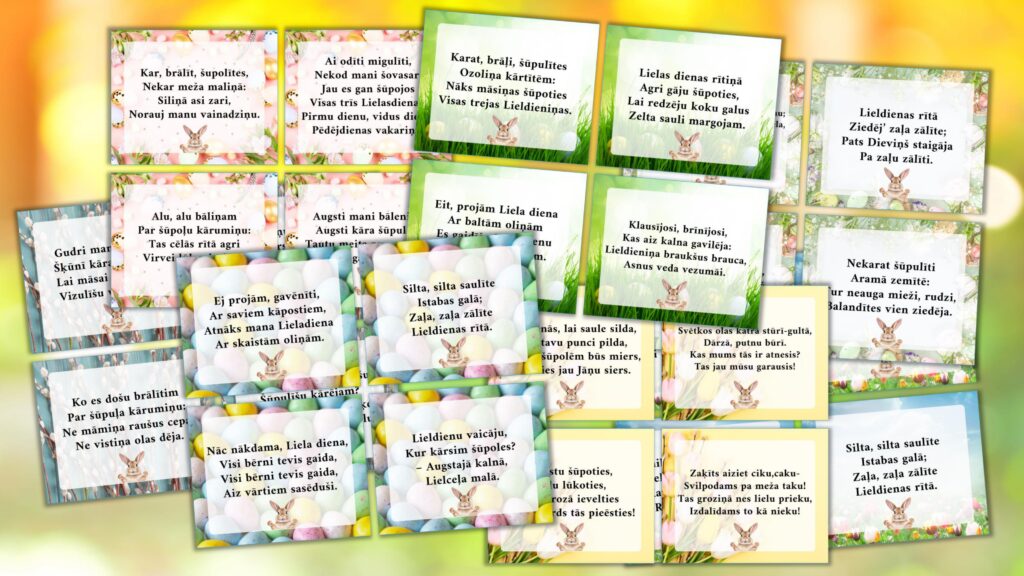 LIELDIENU TAUTASDZIESMAS, 56 kartītes. Lieldienas - Mācību materiāli