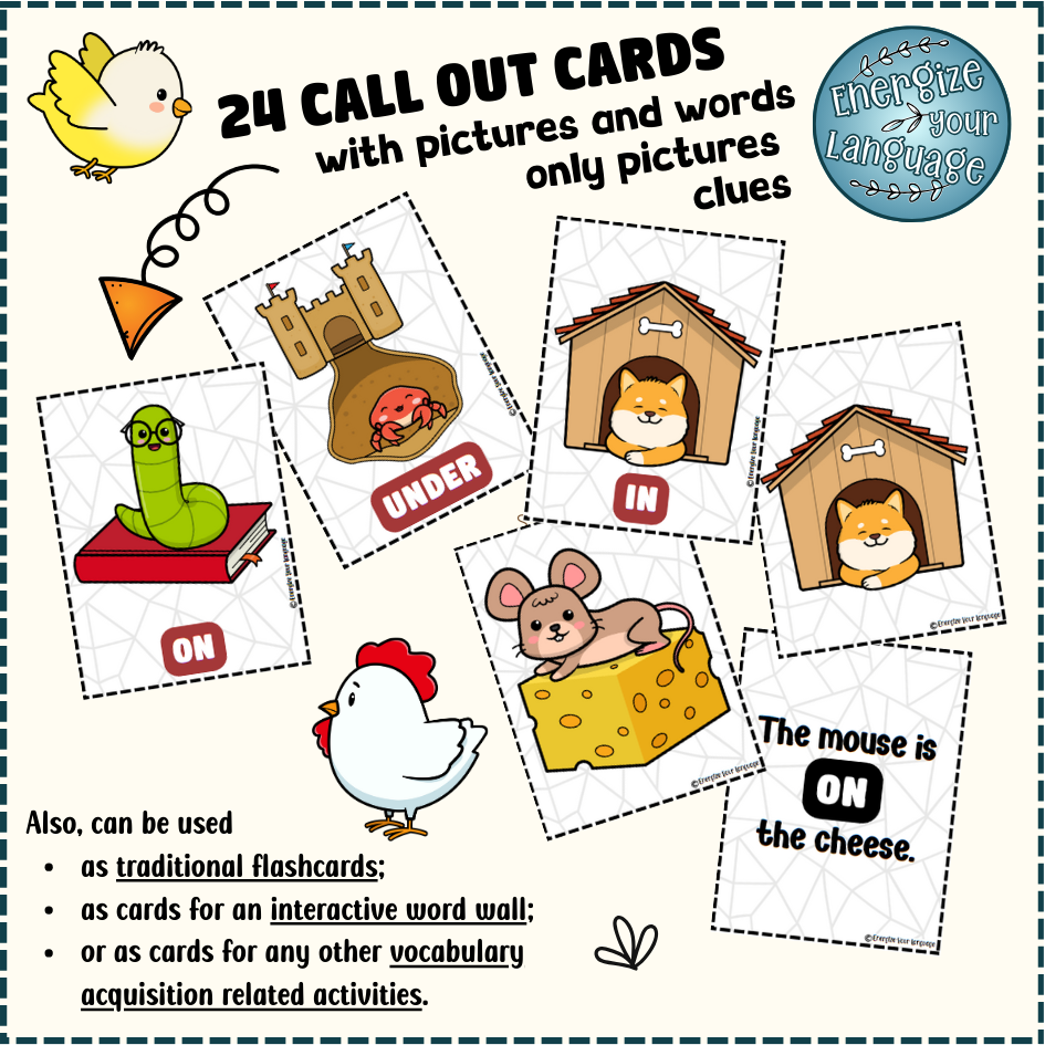 Prepositions of PLACE {PART 1} Bingo Game Activity - Mācību materiāli