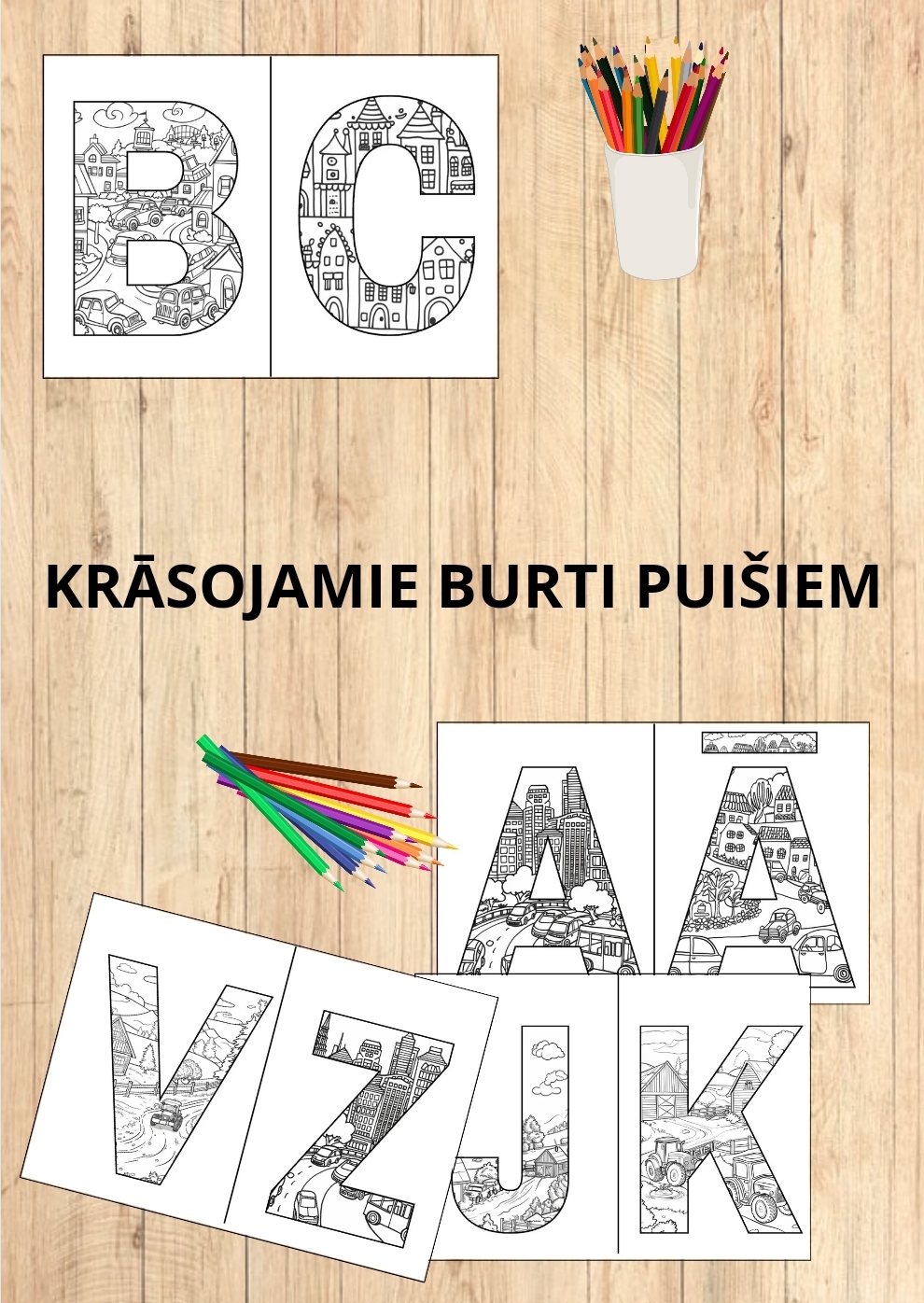 Krāsojamie burti puišiem - Mācību materiāli