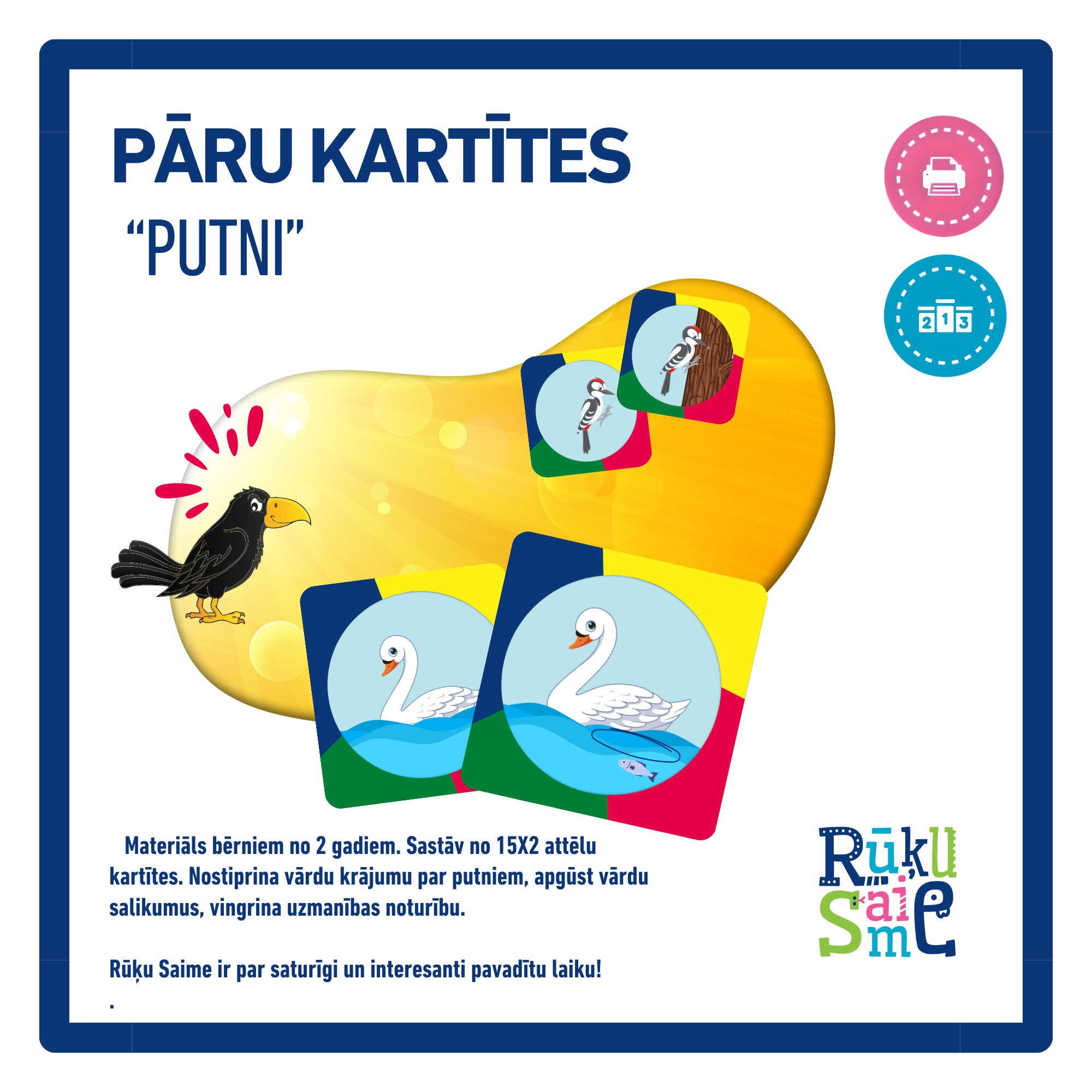 Pāru kartītes "PUTNI"- pavasaris, lielums - Mācību materiāli