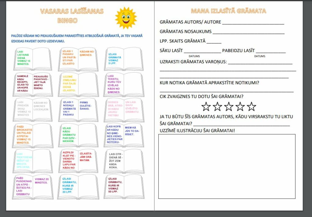 VASARAS LASĪŠANAS BINGO - Mācību materiāli