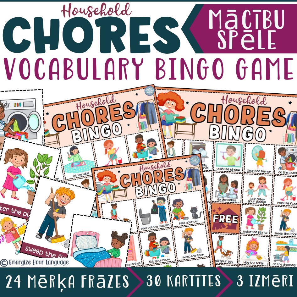Household Chores / Housework Vocabulary BINGO / Mācību spēle - Mācību ...