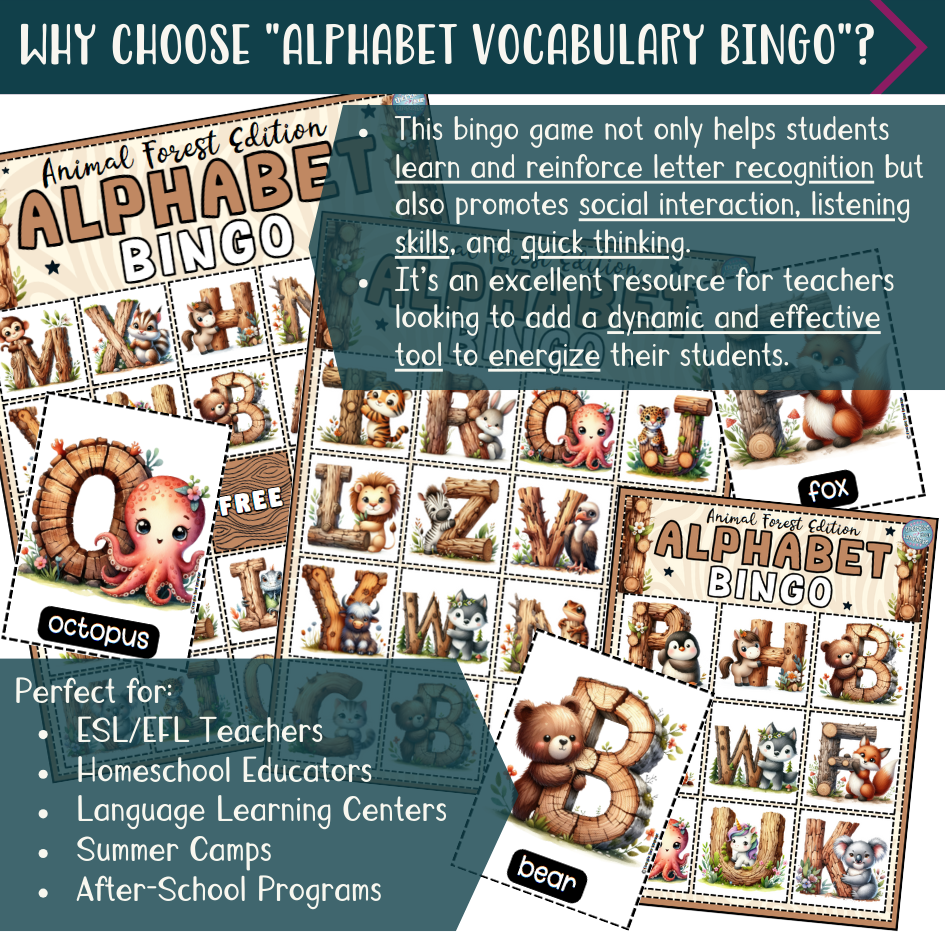 Alphabet ABC Letters Animals Vocabulary BINGO / Mācību spēle - Mācību ...