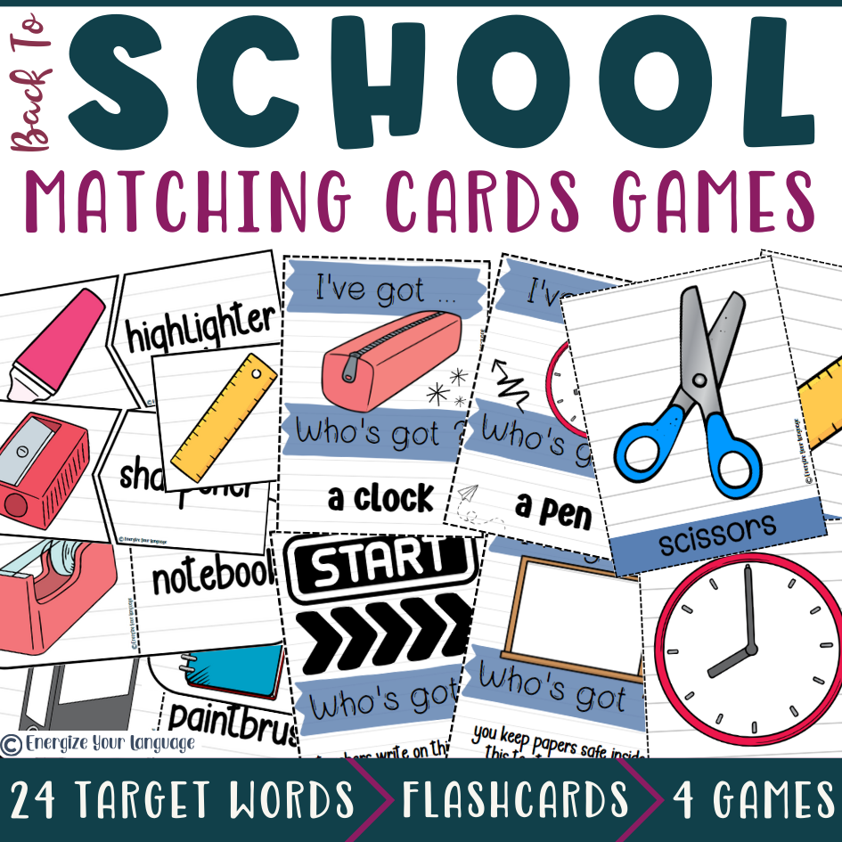 Back To School Games SET: Flashcards, Dominoes, Matching - Mācību materiāli