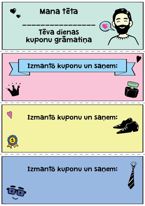 Tēva dienas kuponi un portrets - Mācību materiāli