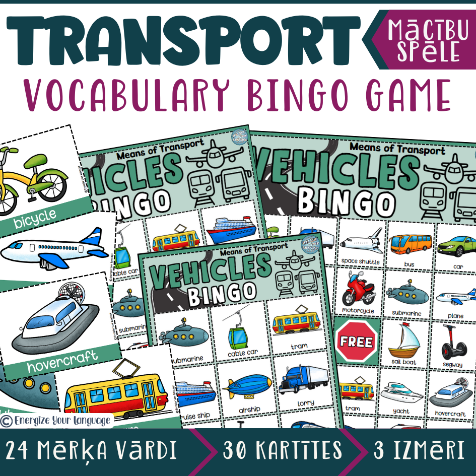 Vehicles / Transportation Vocabulary BINGO / Mācību spēle - Mācību ...