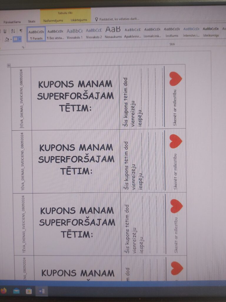 Kuponi tēva dienai! - Mācību materiāli