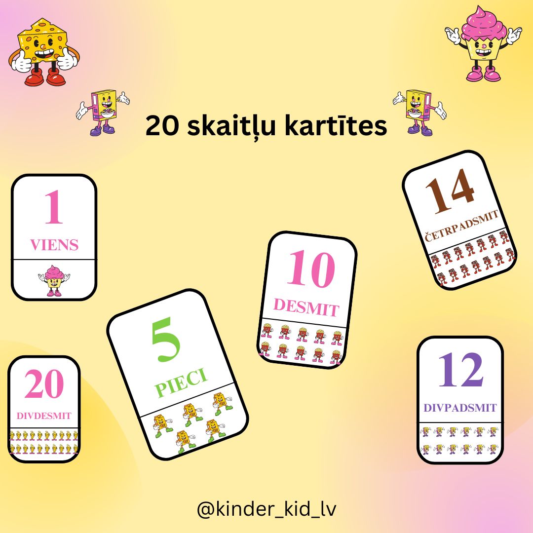 20 skaitļu kartītes - Mācību materiāli
