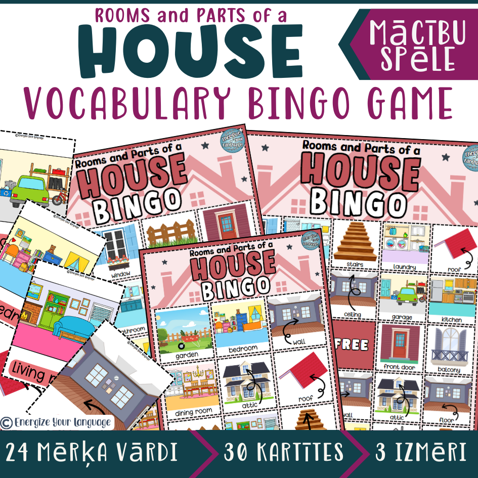 House Rooms and Parts Vocabulary BINGO / Mācību spēle - Mācību materiāli