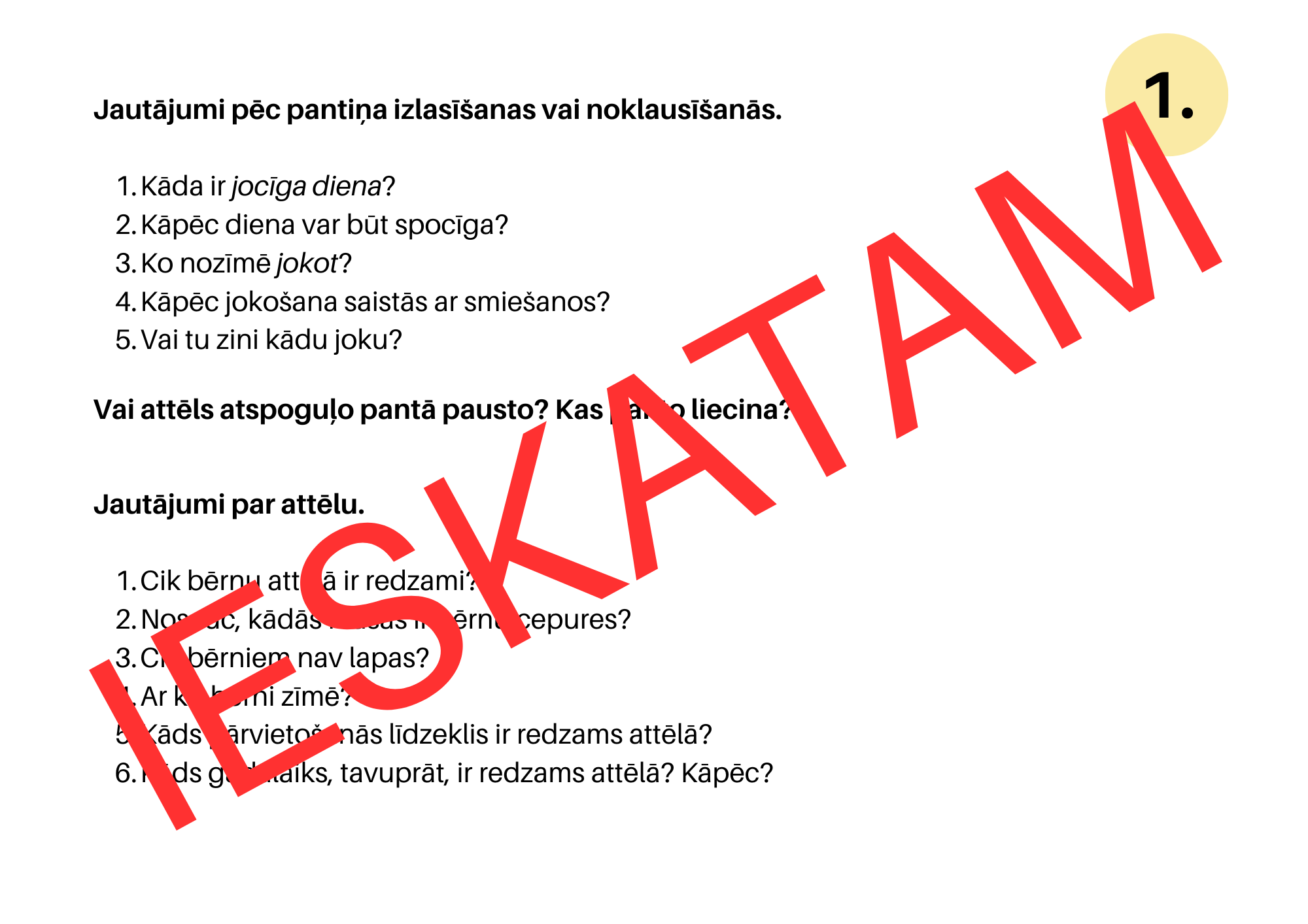 A.Krieķis "Joku diena" - Mācību materiāli