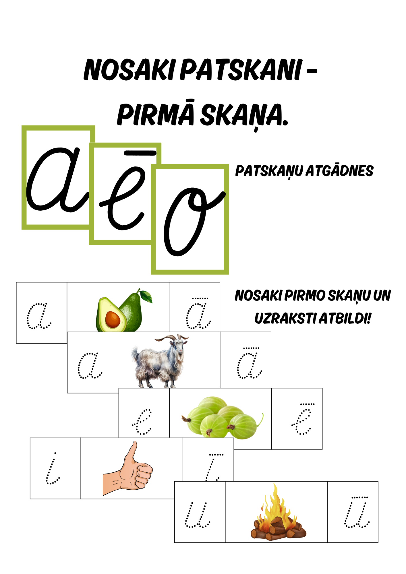 Nosaki patskani - pirmā skaņa. - Mācību materiāli