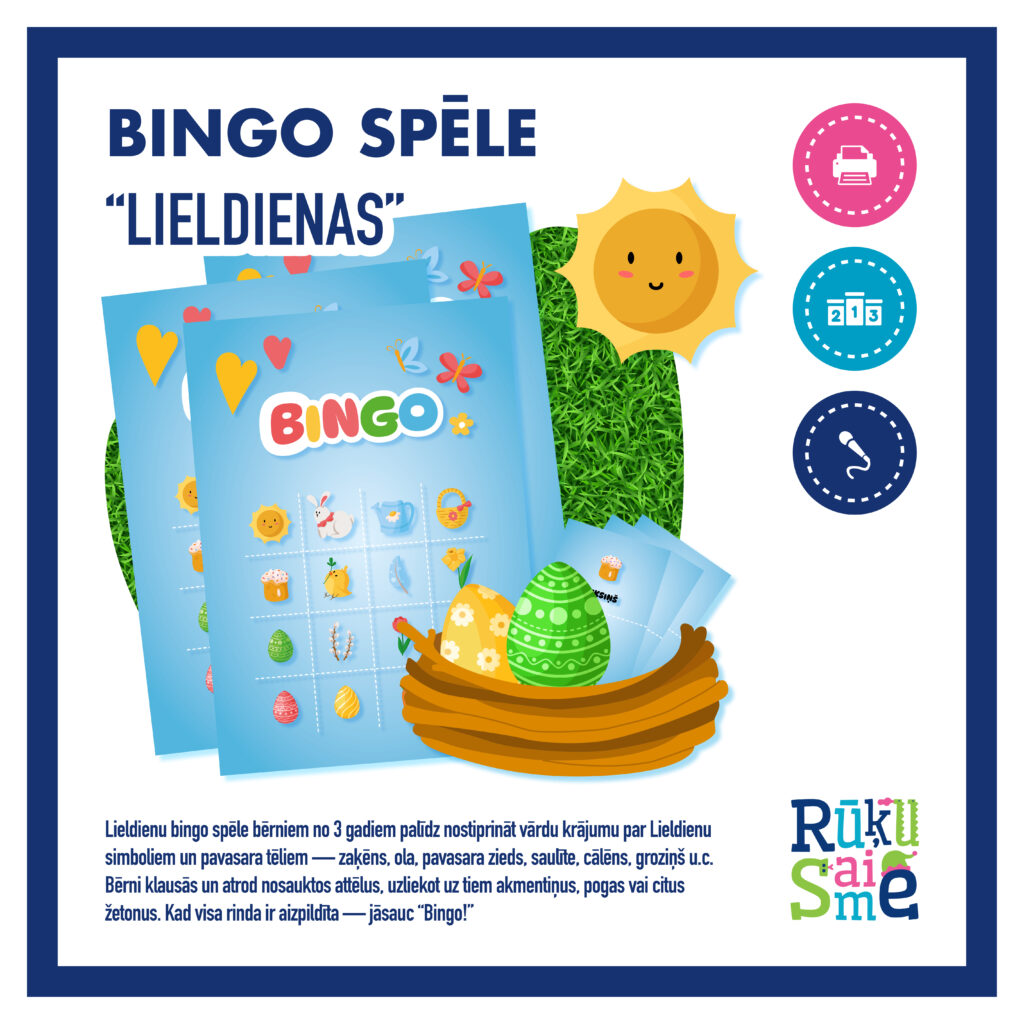 BINGO SPĒLE "LIELDIENAS" - pavasaris, svētki - Mācību materiāli