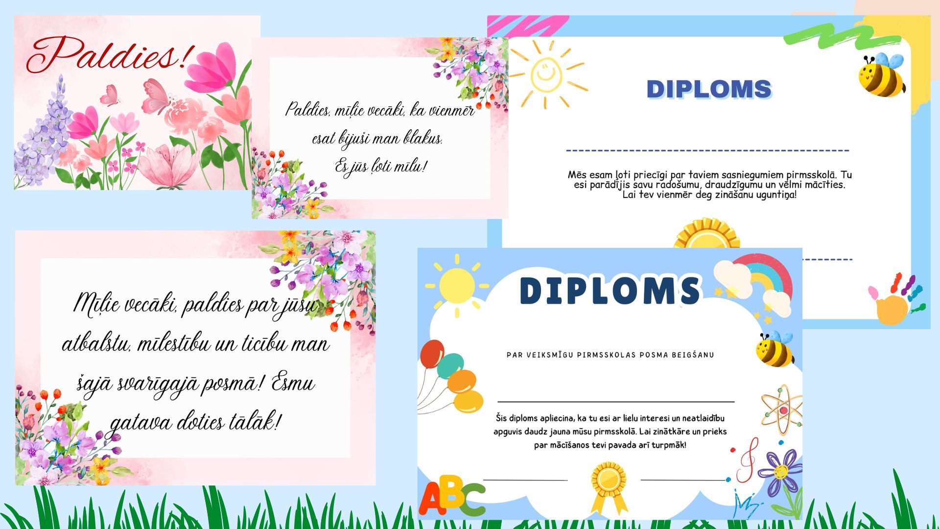 Izlaidumam - paldies kartītes un diplomi - Mācību materiāli