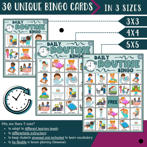 Daily Routine Vocabulary BINGO / Mācību spēle - Mācību materiāli