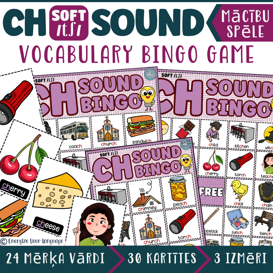 CH Soft Sound Phonics BINGO / CH skaņa / Mācību spēle - Mācību materiāli