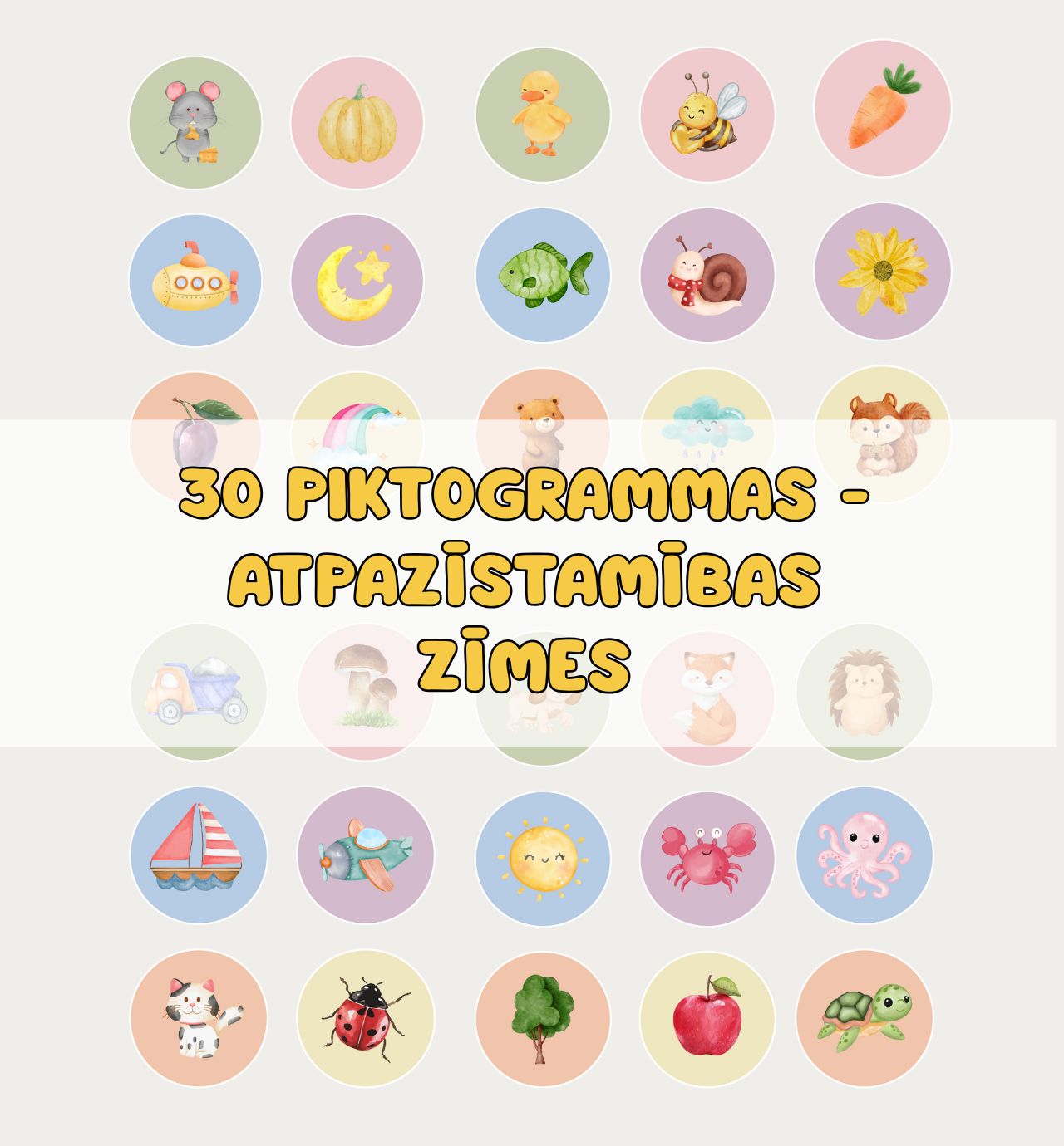 30 piktogrammas-atpazīstamības zīmes - Mācību materiāli