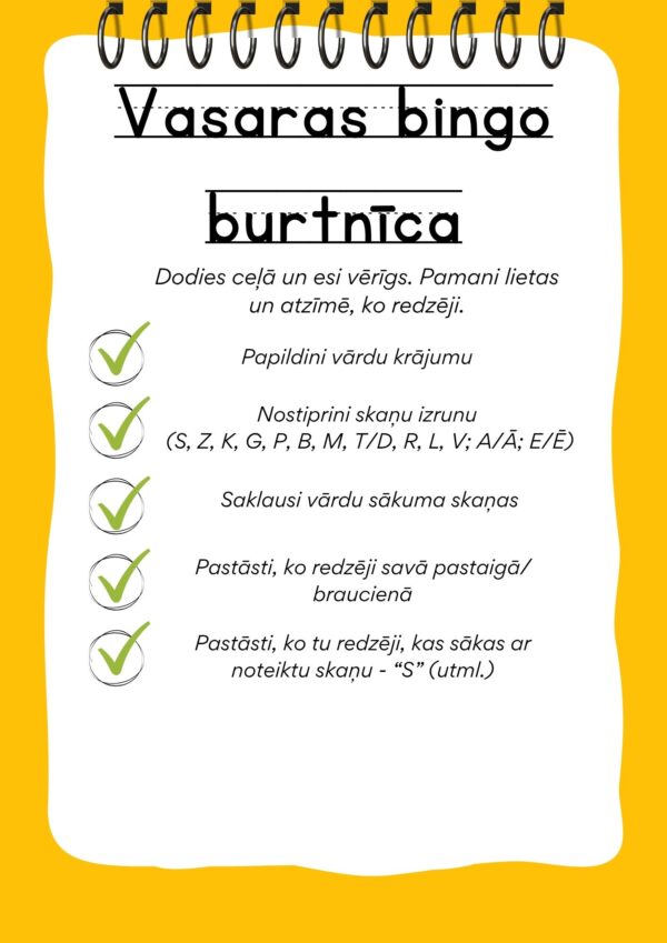 Vasaras ceļojumu BINGO - Mācību materiāli