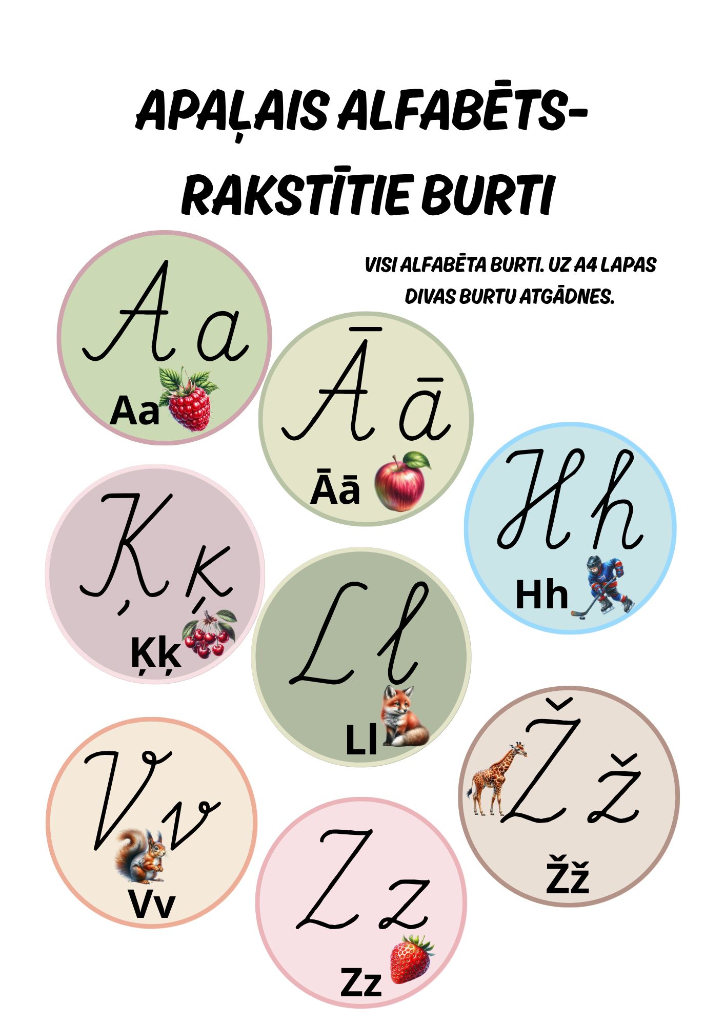 Apaļais alfabēts - rakstītie burti. - Mācību materiāli