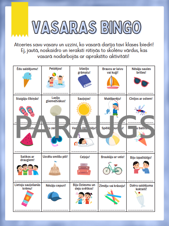 Vasaras BINGO! - Mācību materiāli