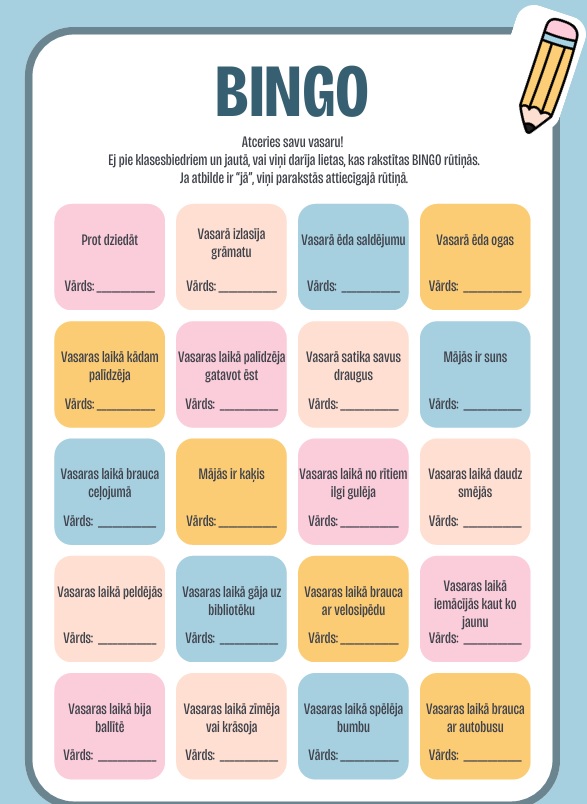 Bingo - Mācību materiāli