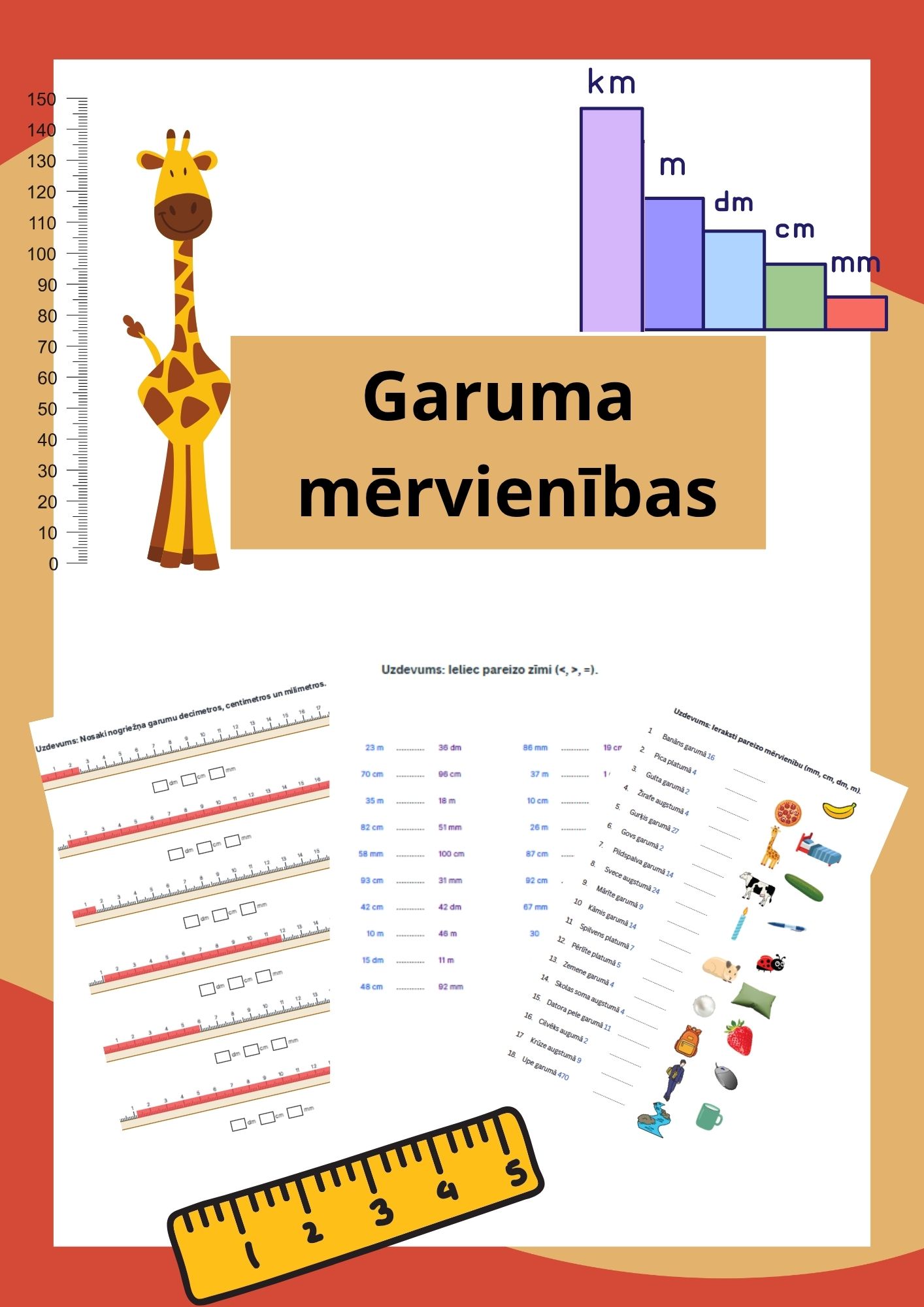 Matemātika: garuma mērvienības (11 lapas) - Mācību materiāli