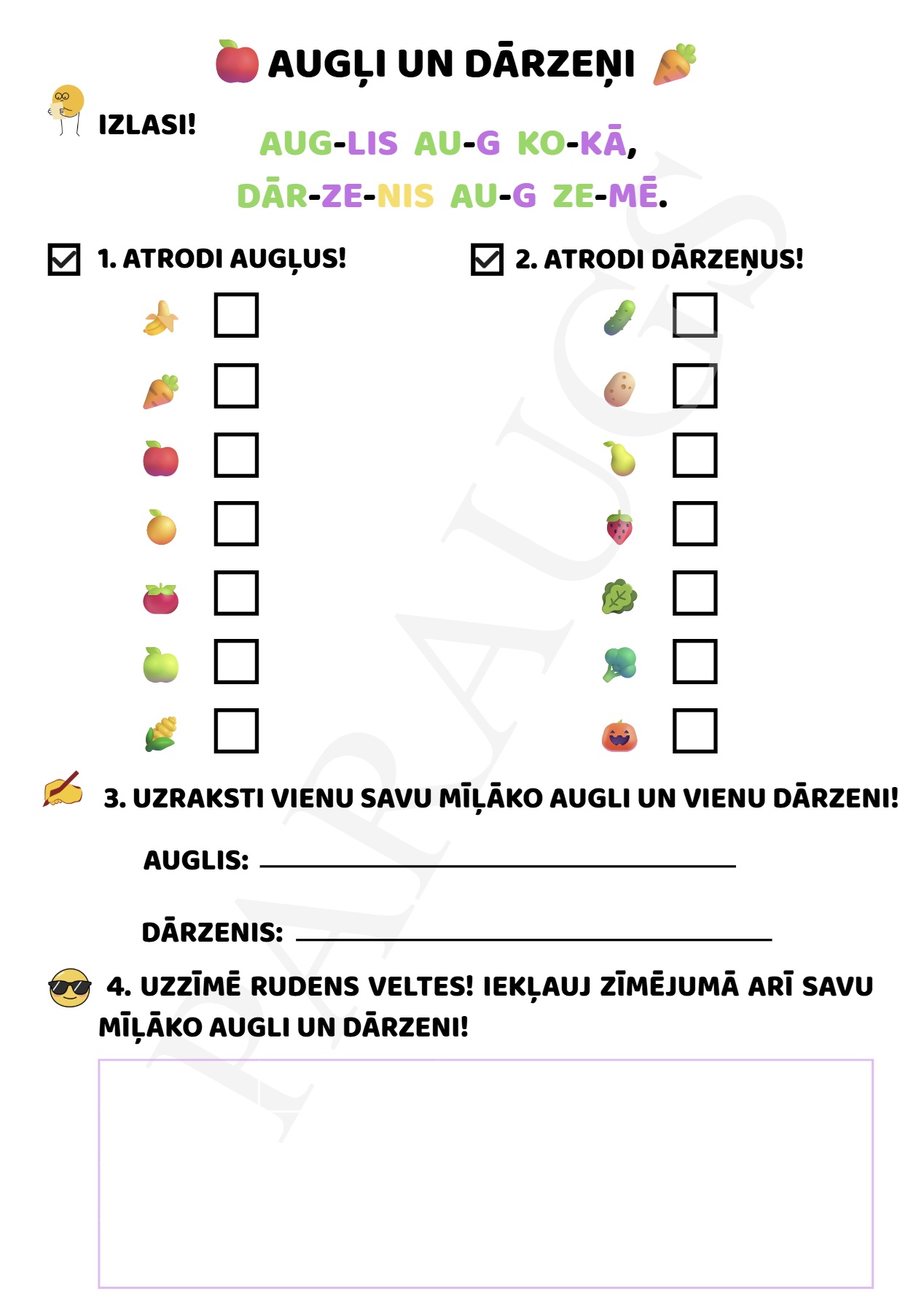 Augļi un dārzeņi - Mācību materiāli