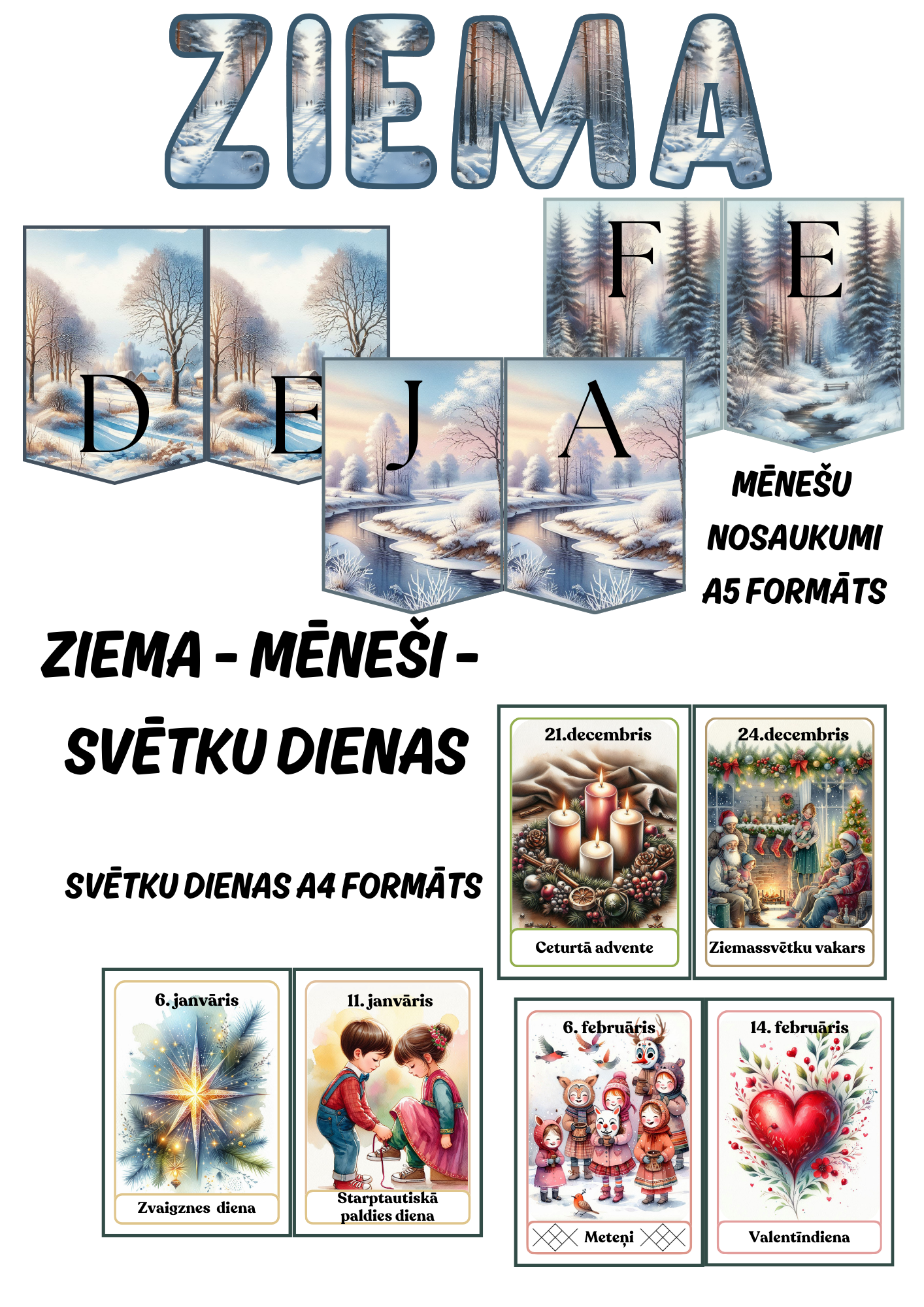 Ziema - mēnešu nosaukumi - svētku dienas. - Mācību materiāli