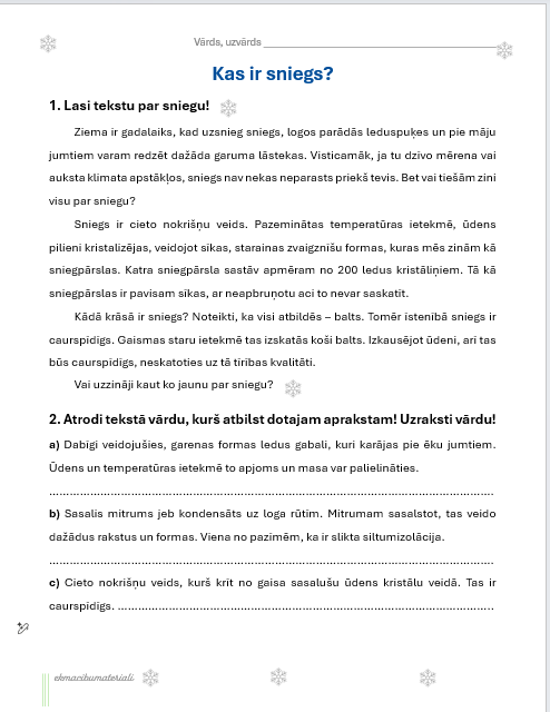 Ziema 3. klase - Mācību materiāli