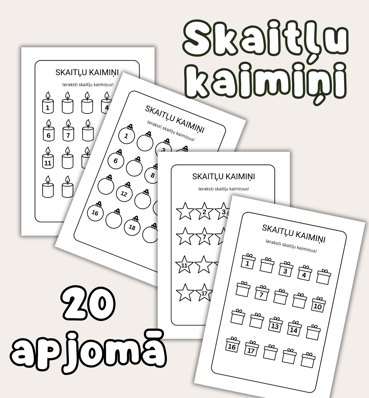 Skaitļu kaimiņi 20 apjomā - Mācību materiāli