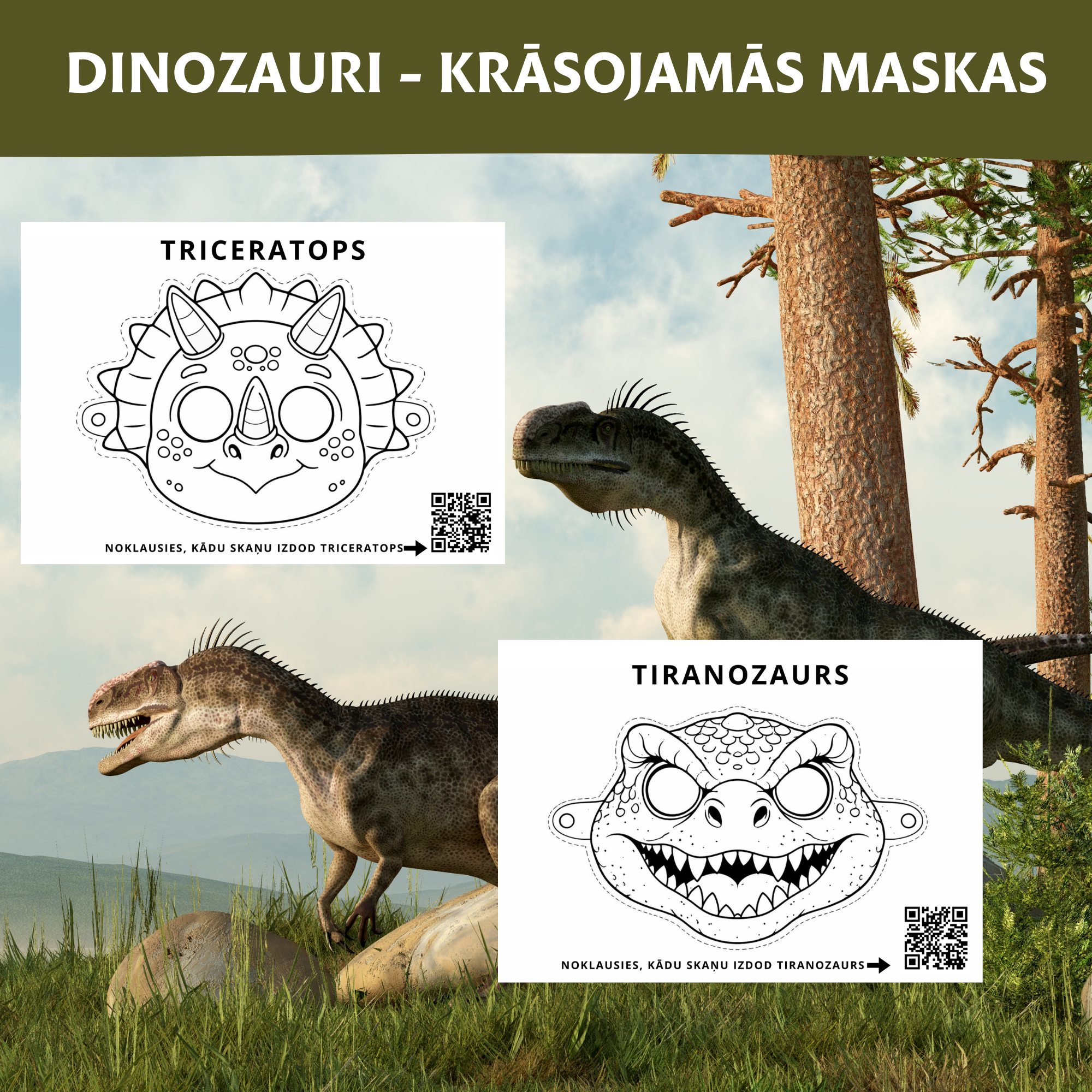 DINOZAURI - KRĀSOJAMĀS MASKAS. - Mācību materiāli