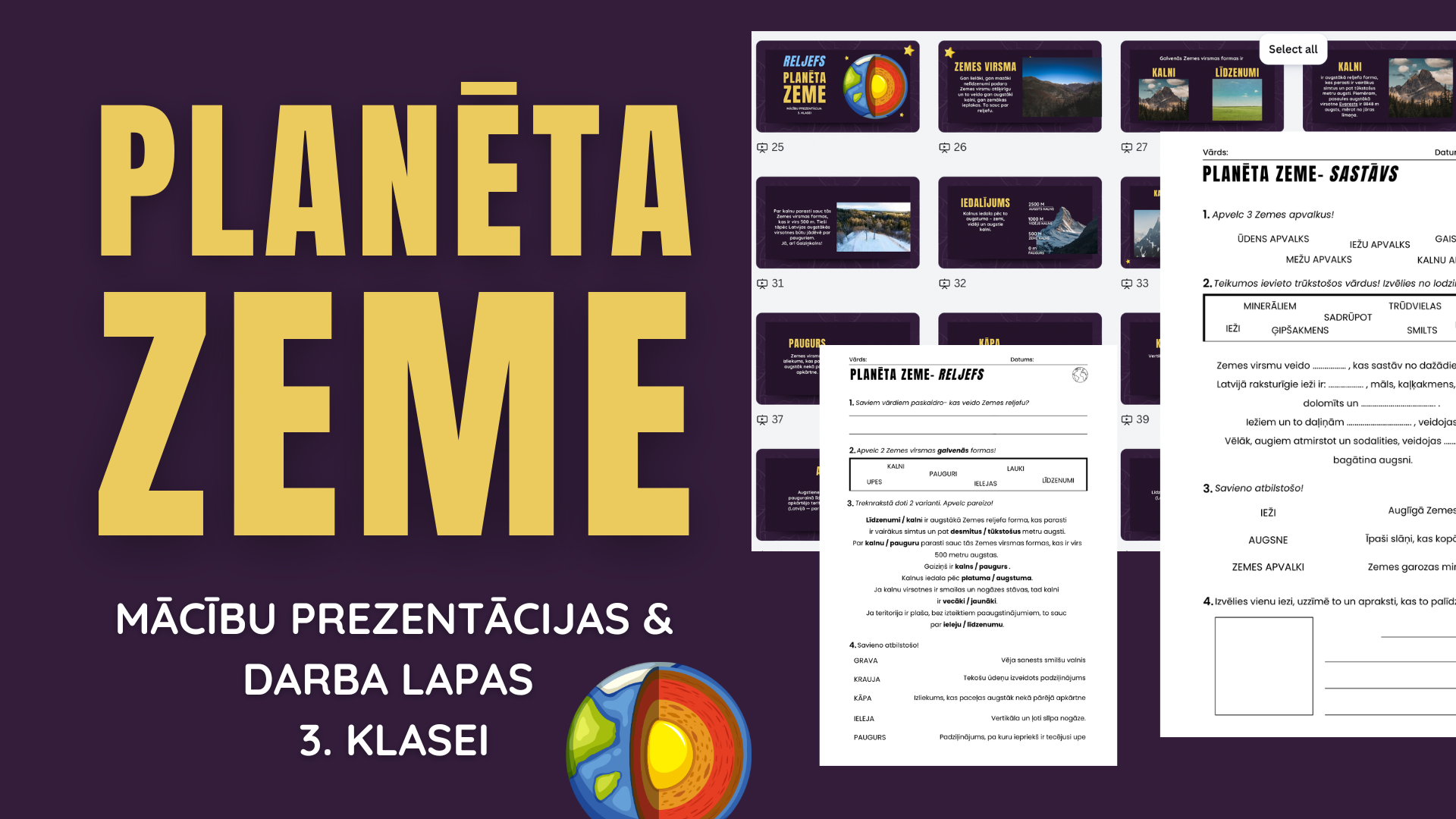 Zemes sastāvs un reljefs- prezentācijas un darba lapas 3.kl. - Mācību ...