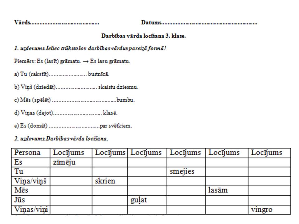 Darbības vārda locīšana 3. klase. - Mācību materiāli