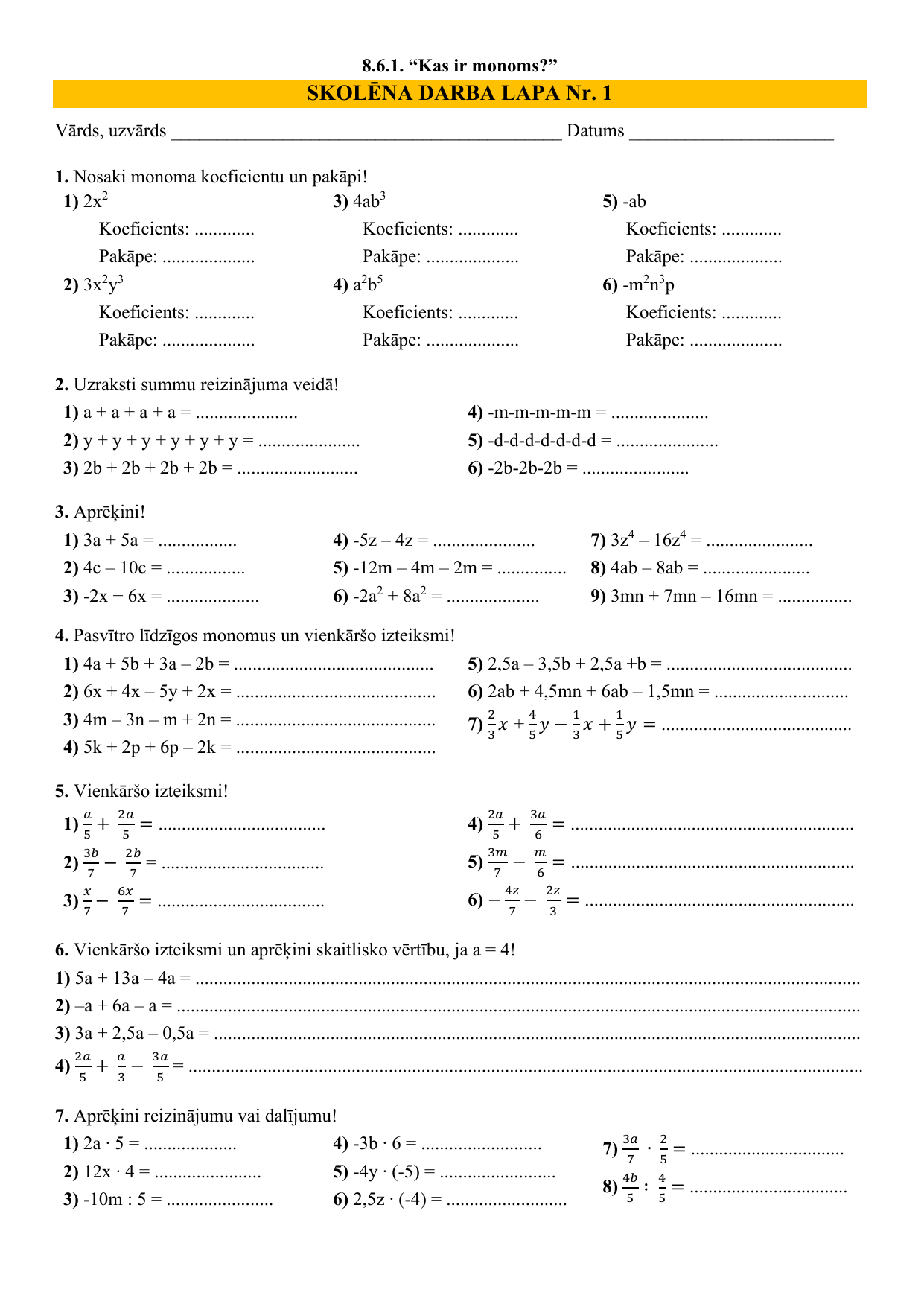 8.6.1. “Kas ir monoms?” DL + ATB - Mācību materiāli